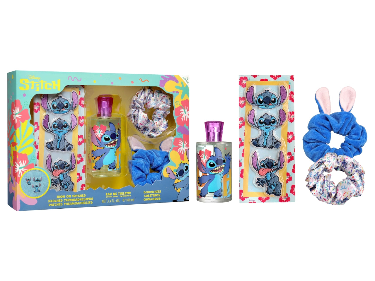 Stitch gift set eau de toilette 100ml + toppe termoadesive + scrunchies ...